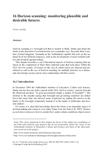 (PDF) Horizon scanning: monitoring plausible and desirable futures