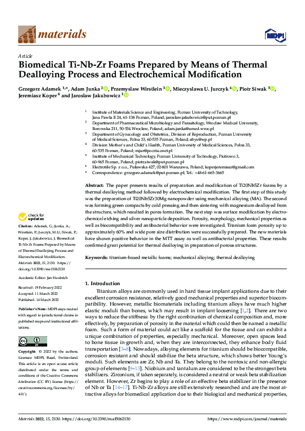 (PDF) Biomedical Ti-Nb-Zr Foams Prepared by Means of Thermal Dealloying ...