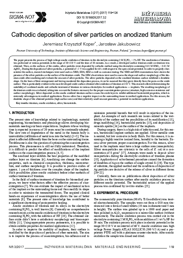 (PDF) Cathodic deposition of silver particles on anodized titanium