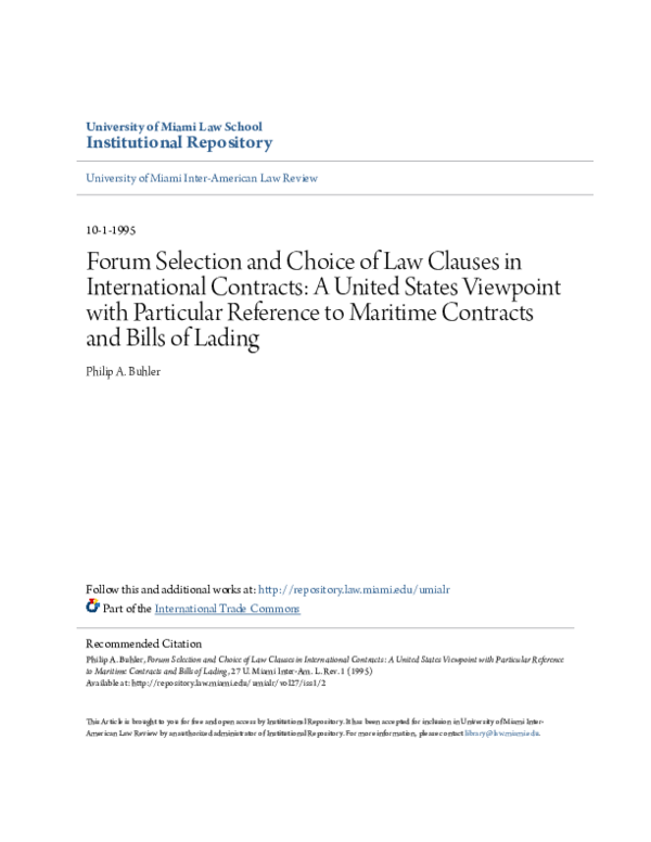 (PDF) Forum Selection and Choice of Law Clauses in International ...
