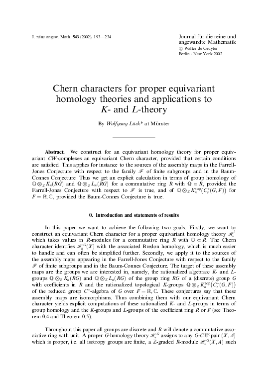(PDF) Chern characters for proper equivariant homology theories and ...
