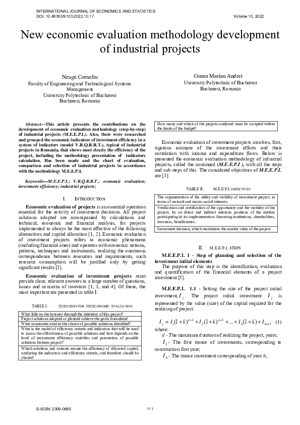 (PDF) New Economic Evaluation Methodology Development of Industrial ...