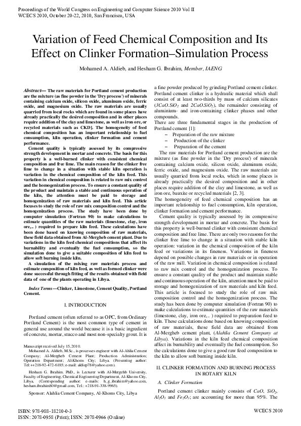 (PDF) Variation of feed chemical composition and its effect on clinker formation—simulation process
