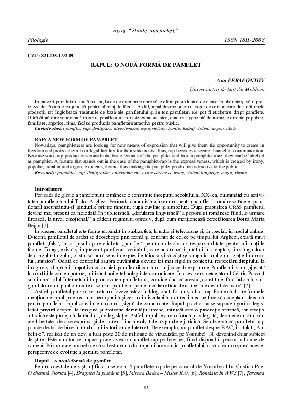 (PDF) Rapul: O Nouă Formă De Pamflet