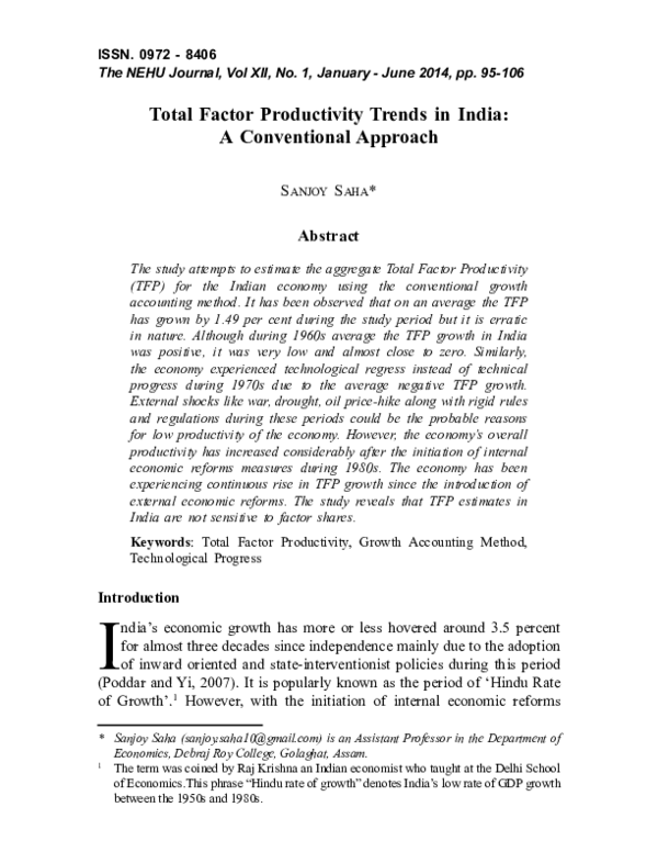 (PDF) Total Factor Productivity Trends in India: A Conventional Approach | sanjoy saha ...
