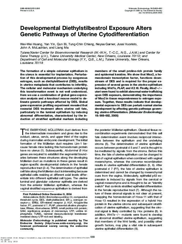 (PDF) Developmental Diethylstilbestrol Exposure Alters Genetic Pathways ...