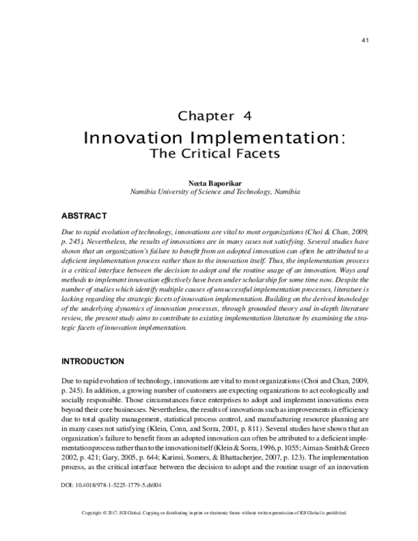 (PDF) Innovation Implementation