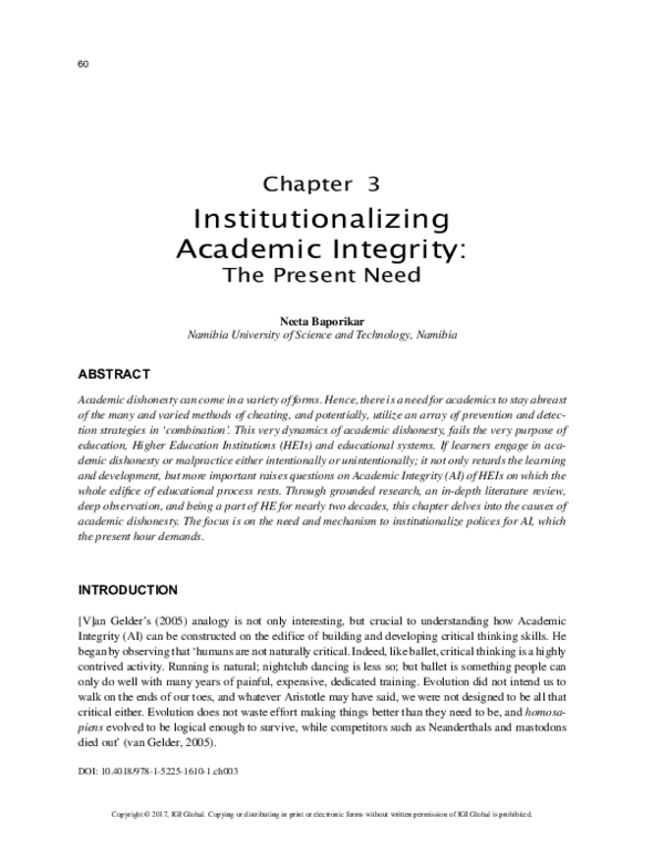 (PDF) Institutionalizing Academic Integrity