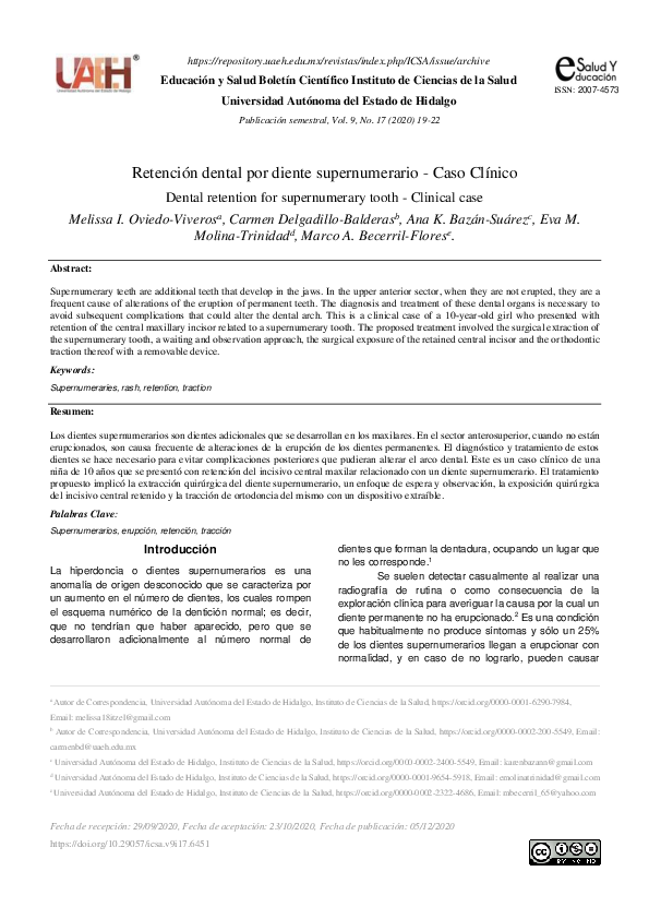 (PDF) Retención dental por diente supernumerario - Caso Clínico
