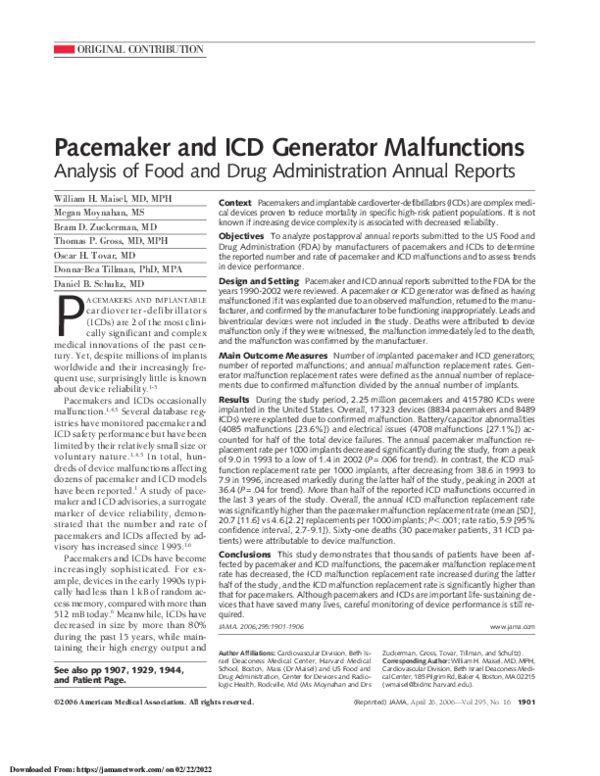 (PDF) Pacemaker and ICD Generator Malfunctions