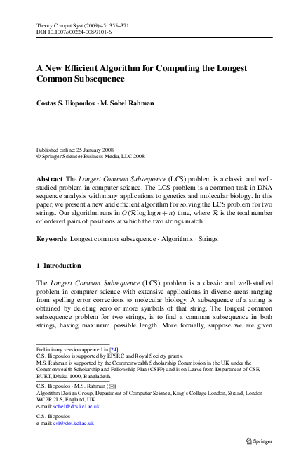 (PDF) A New Efficient Algorithm for Computing the Longest Common ...