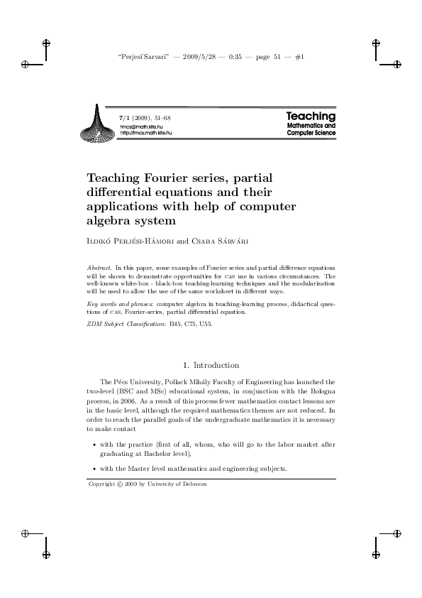 (PDF) Teaching Fourier series, partial differential equations and their ...