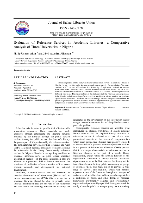 (PDF) Evaluation of Reference Services in Academic Libraries: a ...