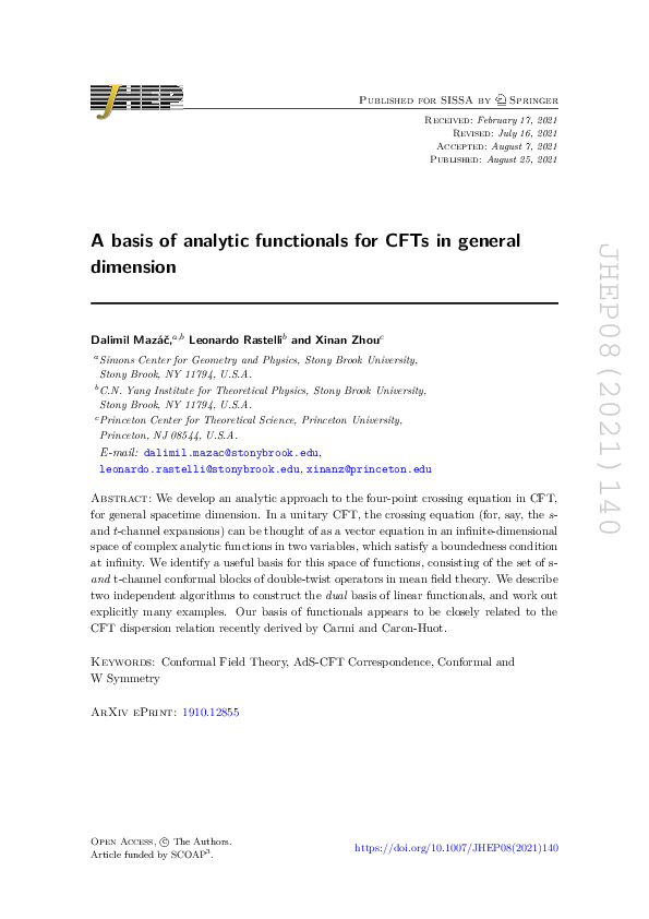 (PDF) A basis of analytic functionals for CFTs in general dimension