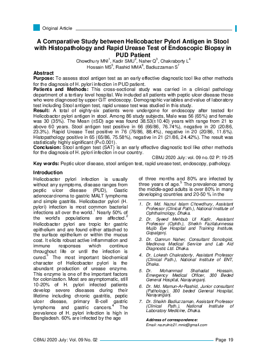 (PDF) A Comparative Study between Helicobacter Pylori Antigen in Stool ...