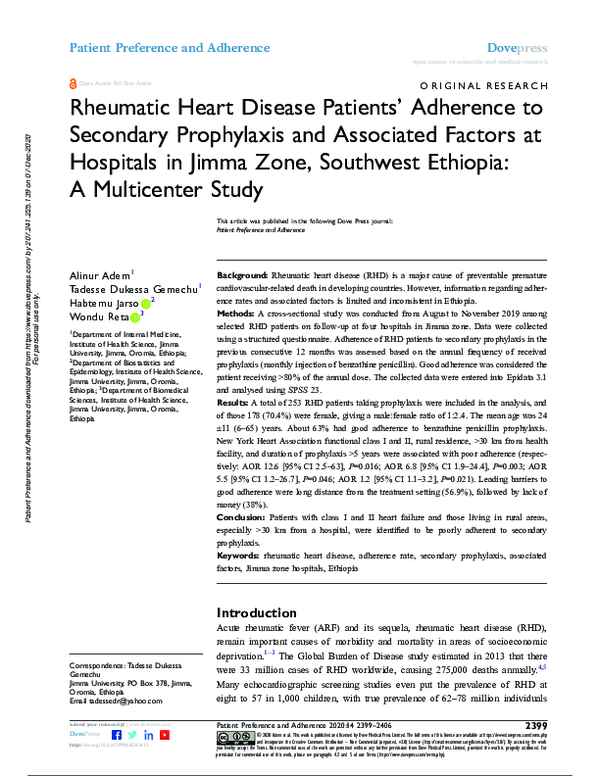 (PDF) Rheumatic Heart Disease Patients’ Adherence to Secondary ...