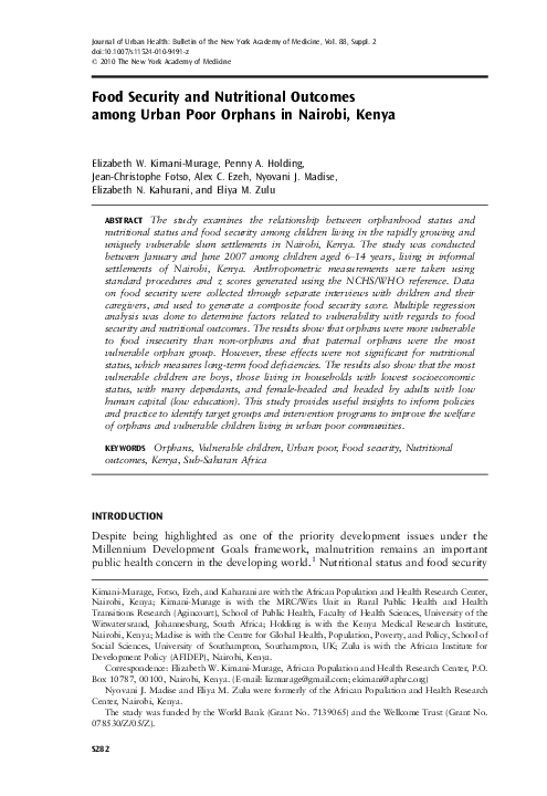 (PDF) Food Security Among Urban Orphans in Nairobi
