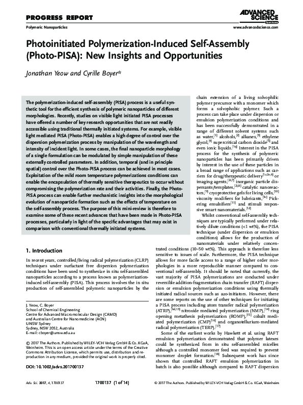 (PDF) Photoinitiated Polymerization-Induced Self-Assembly (Photo-PISA ...