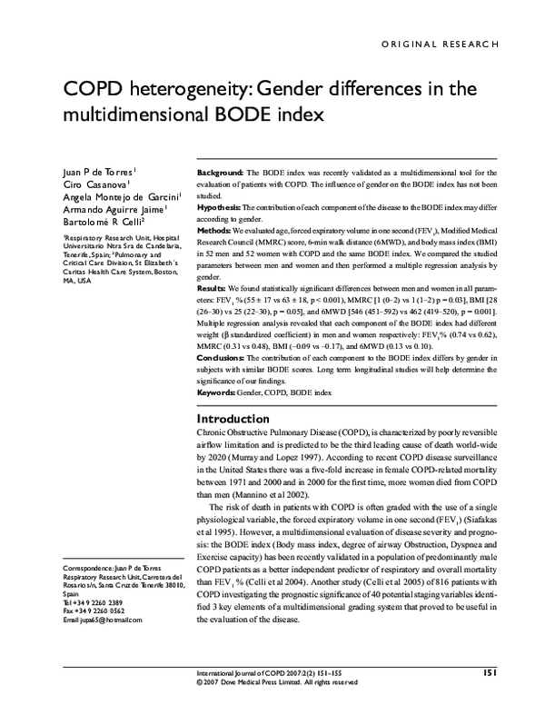 (PDF) COPD heterogeneity: gender differences in the multidimensional ...