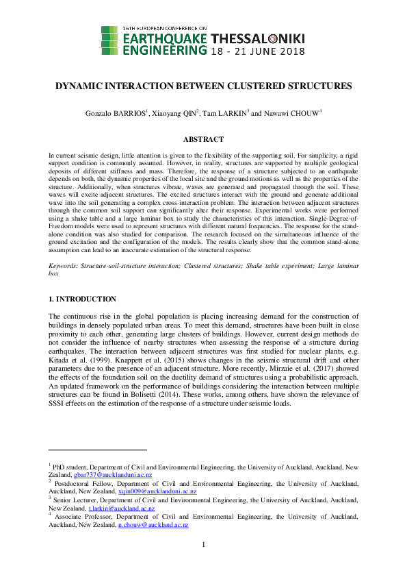 (PDF) Dynamic Interaction Between Clustered Structures
