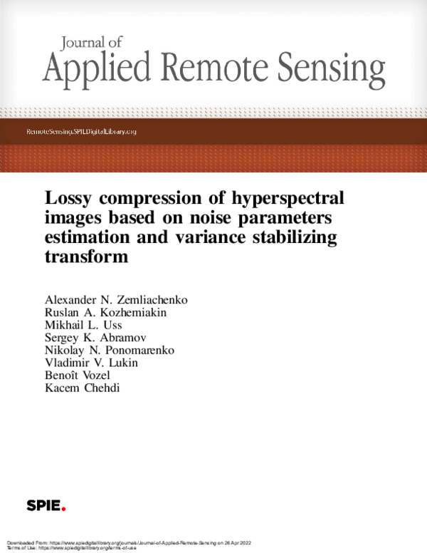 (PDF) Lossy compression of hyperspectral images based on noise parameters estimation and ...
