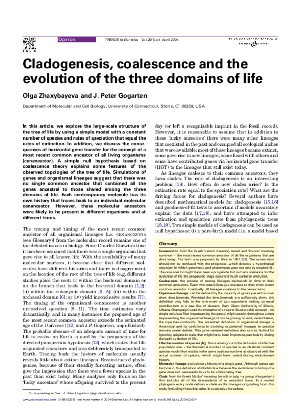 (PDF) Cladogenesis, coalescence and the evolution of the three domains ...