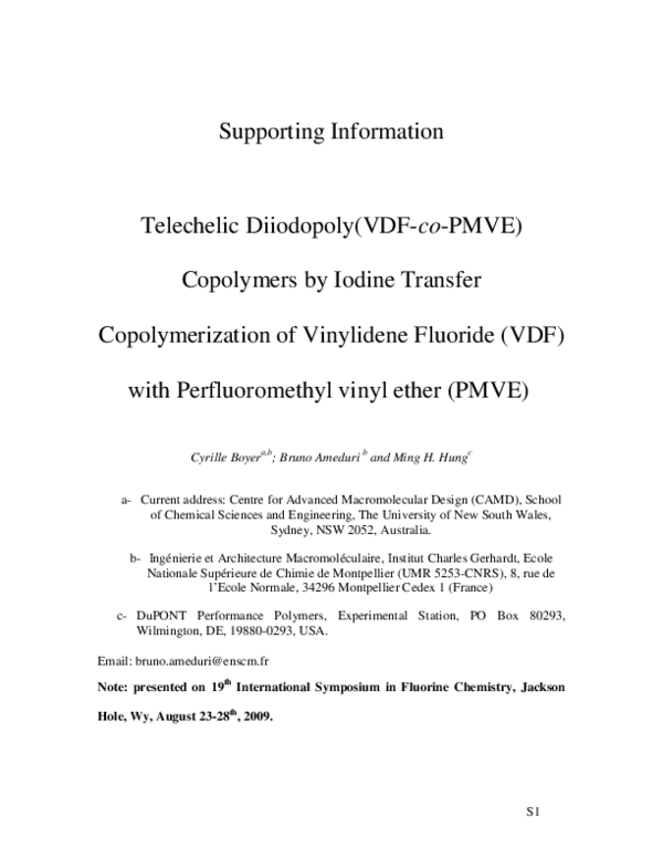 (PDF) Telechelic Diiodopoly(VDF- co -PMVE) Copolymers by Iodine ...