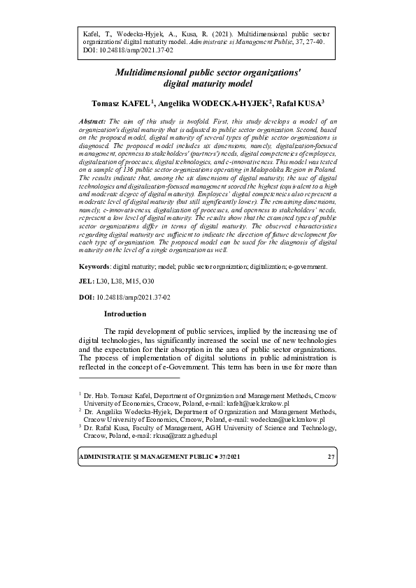 (PDF) Multidimensional public sector organizations' digital maturity model