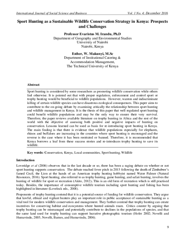 (PDF) Sport Hunting as a Sustainable Wildlife Conservation Strategy in ...