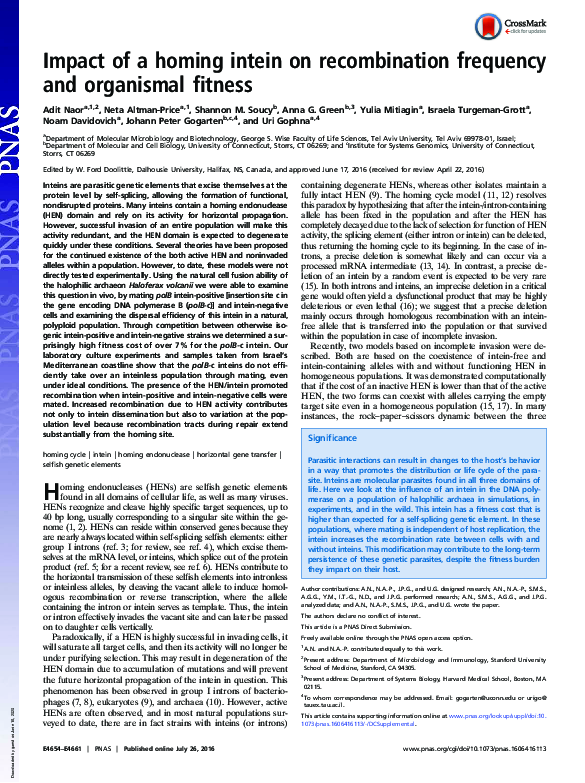 (PDF) Impact of a homing intein on recombination frequency and ...