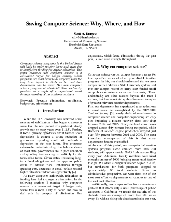 (PDF) Saving Computer Science: Why, Where, and How