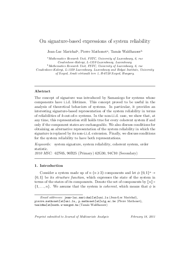 (PDF) On signature-based expressions of system reliability