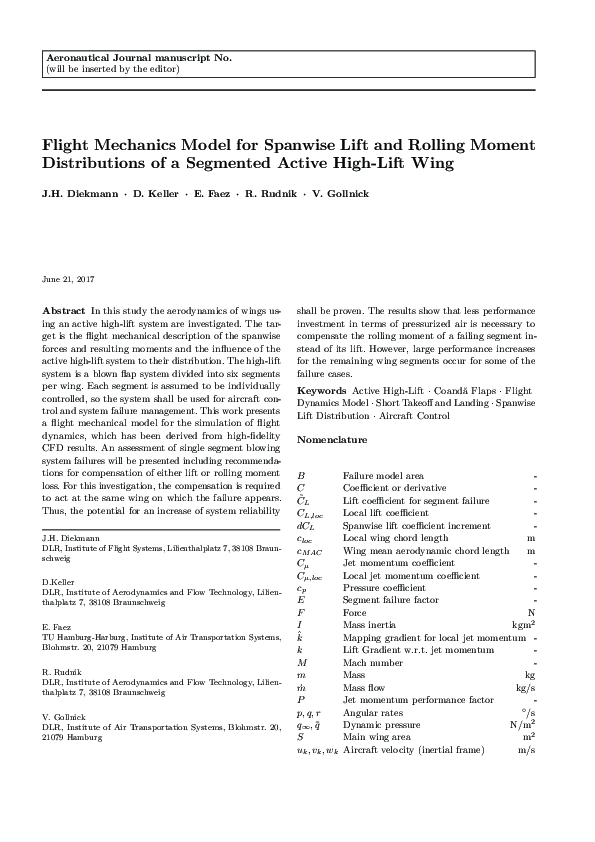 (PDF) Flight mechanics model for spanwise lift and rolling moment ...