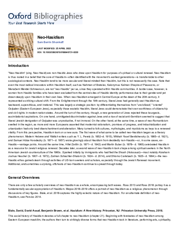 (PDF) "Neo-Hasidism," in _Oxford Bibliographies_ (Oxford University ...