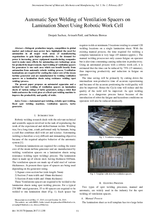 (PDF) Automatic Spot Welding of Ventilation Spacers on Lamination Sheet ...