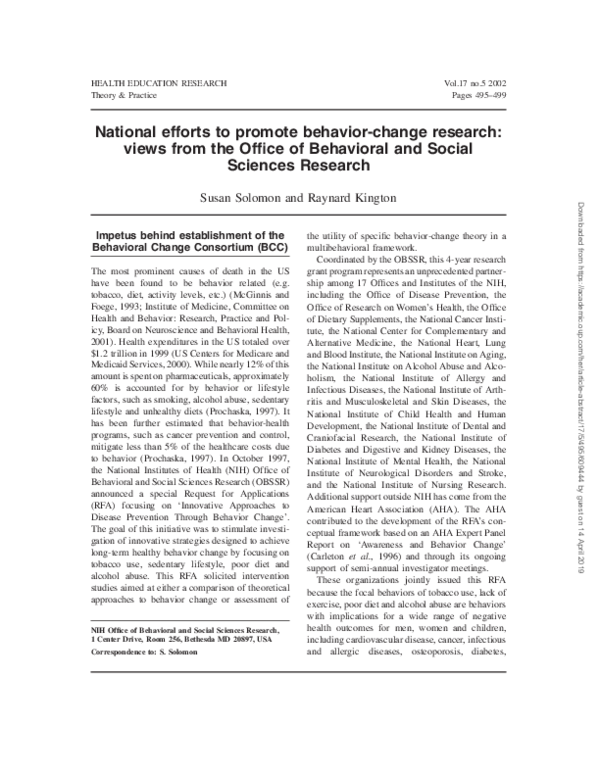 (PDF) National efforts to promote behavior-change research: views from ...