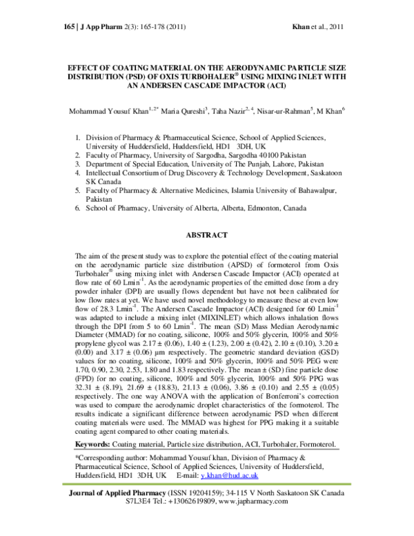(PDF) EFFECT OF COATING MATERIAL ON THE AERODYNAMIC PARTICLE SIZE ...