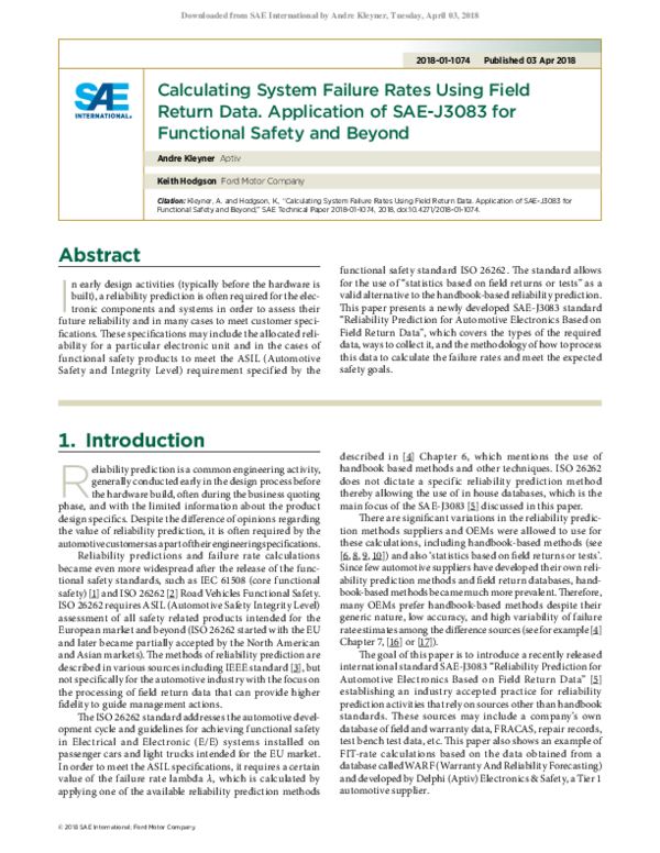 (PDF) Calculating System Failure Rates Using Field Return Data ...