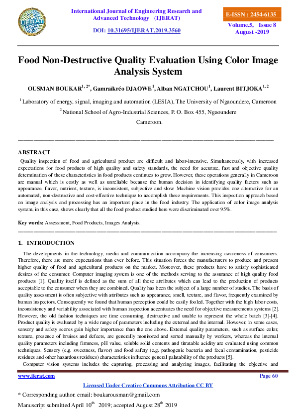 (PDF) Food Non-Destructive Quality Evaluation Using Color Image ...