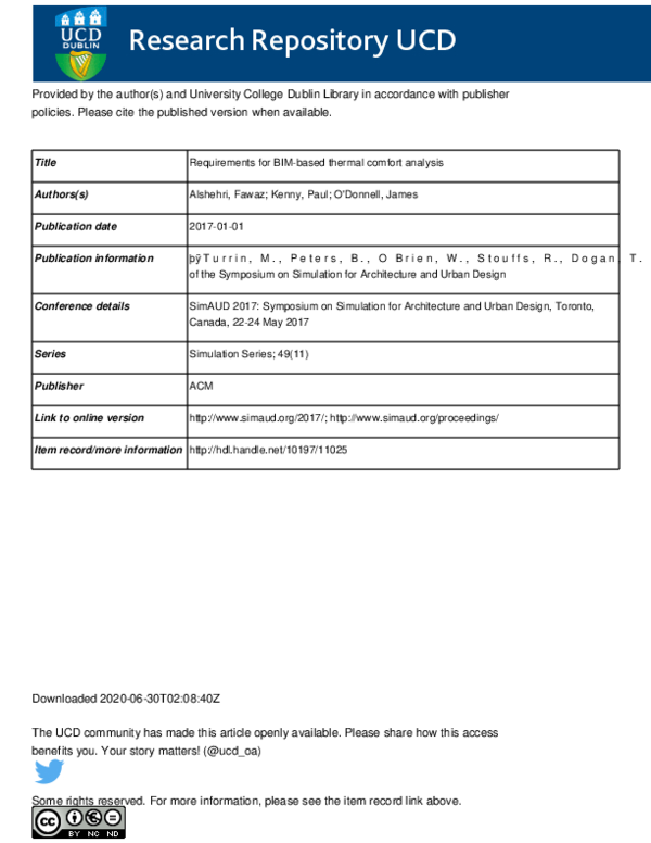 Pdf Requirements For Bim Based Thermal Comfort Analysis