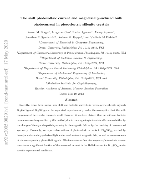 (PDF) Shift photovoltaic current and magnetically induced bulk ...