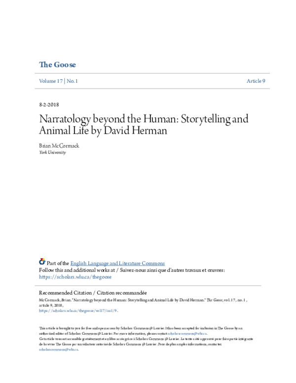 (PDF) Narratology beyond the Human: Storytelling and Animal Life by ...