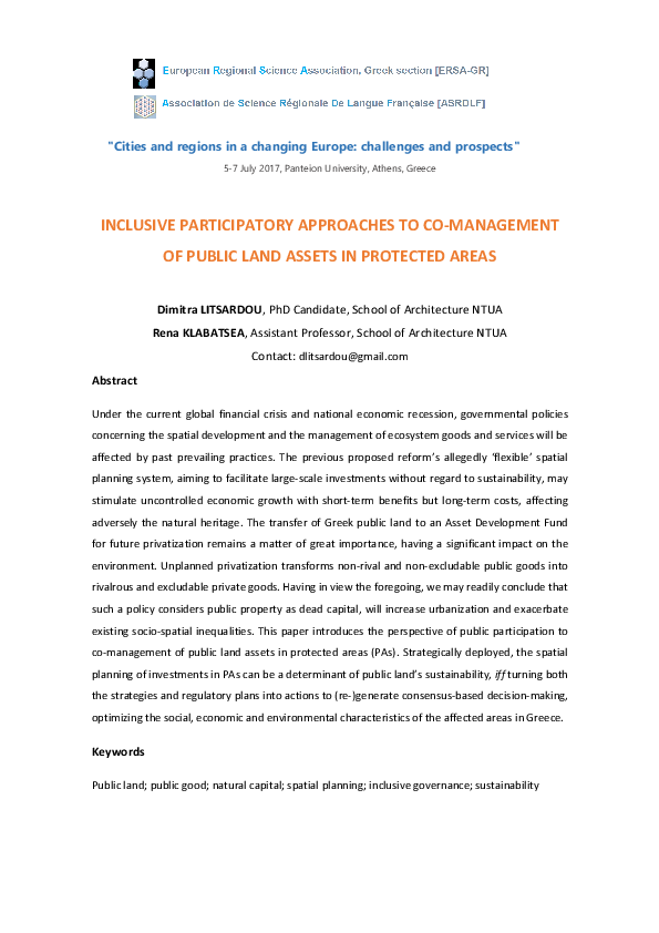 (PDF) Inclusive Participatory Approaches to Co-Management of Public ...