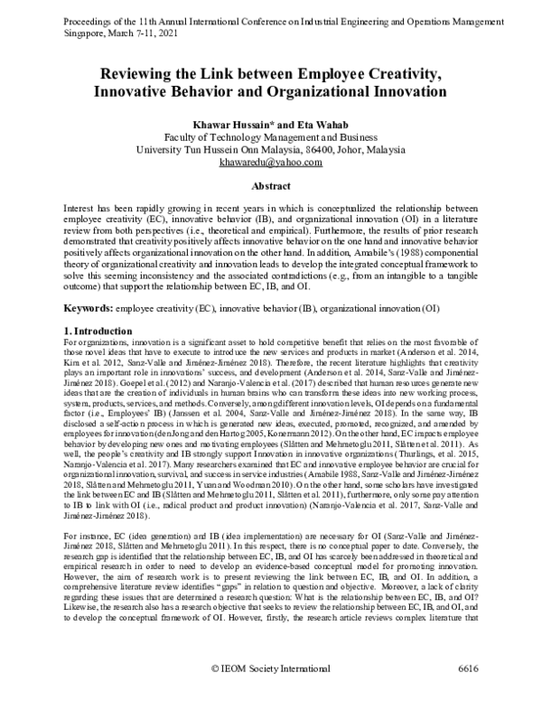 (PDF) Reviewing the Link between Employee Creativity, Innovative ...
