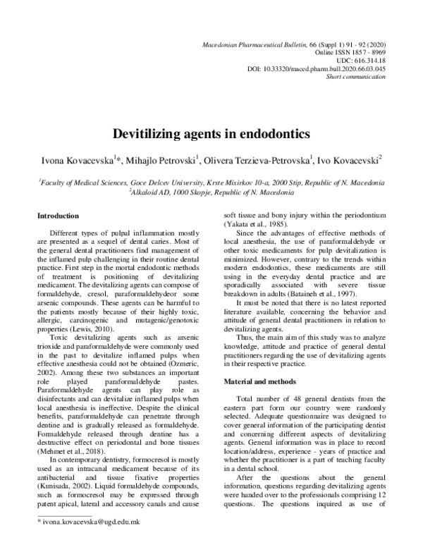 (PDF) Devitilizing agents in endodontics