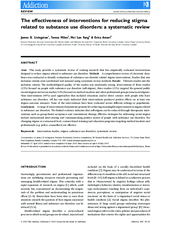 (PDF) The effectiveness of interventions for reducing stigma related to ...