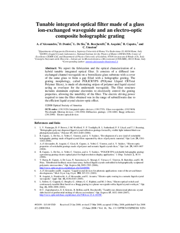 (PDF) Tunable integrated optical filter made of a glass ion-exchanged ...
