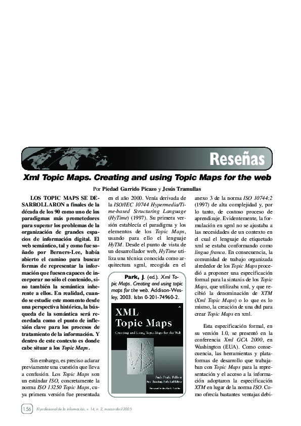 Pdf Reseñas Xml Topic Maps Creating And Using Topic Maps For The Web