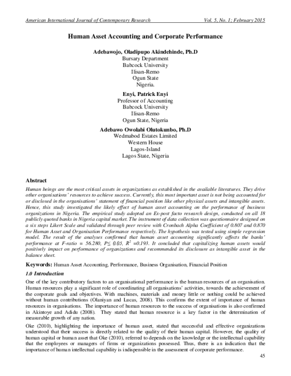 (PDF) Human Asset Accounting and Corporate Performance