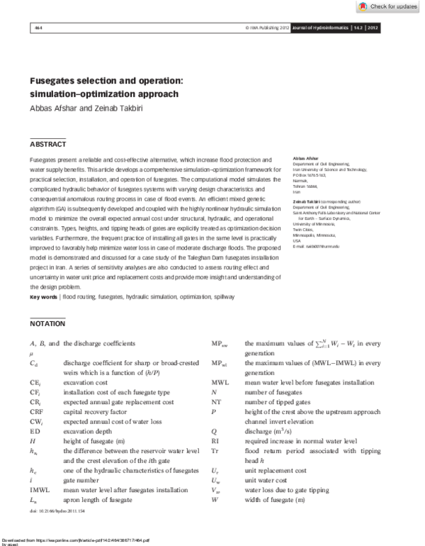 (PDF) Fusegates selection and operation: simulation–optimization approach